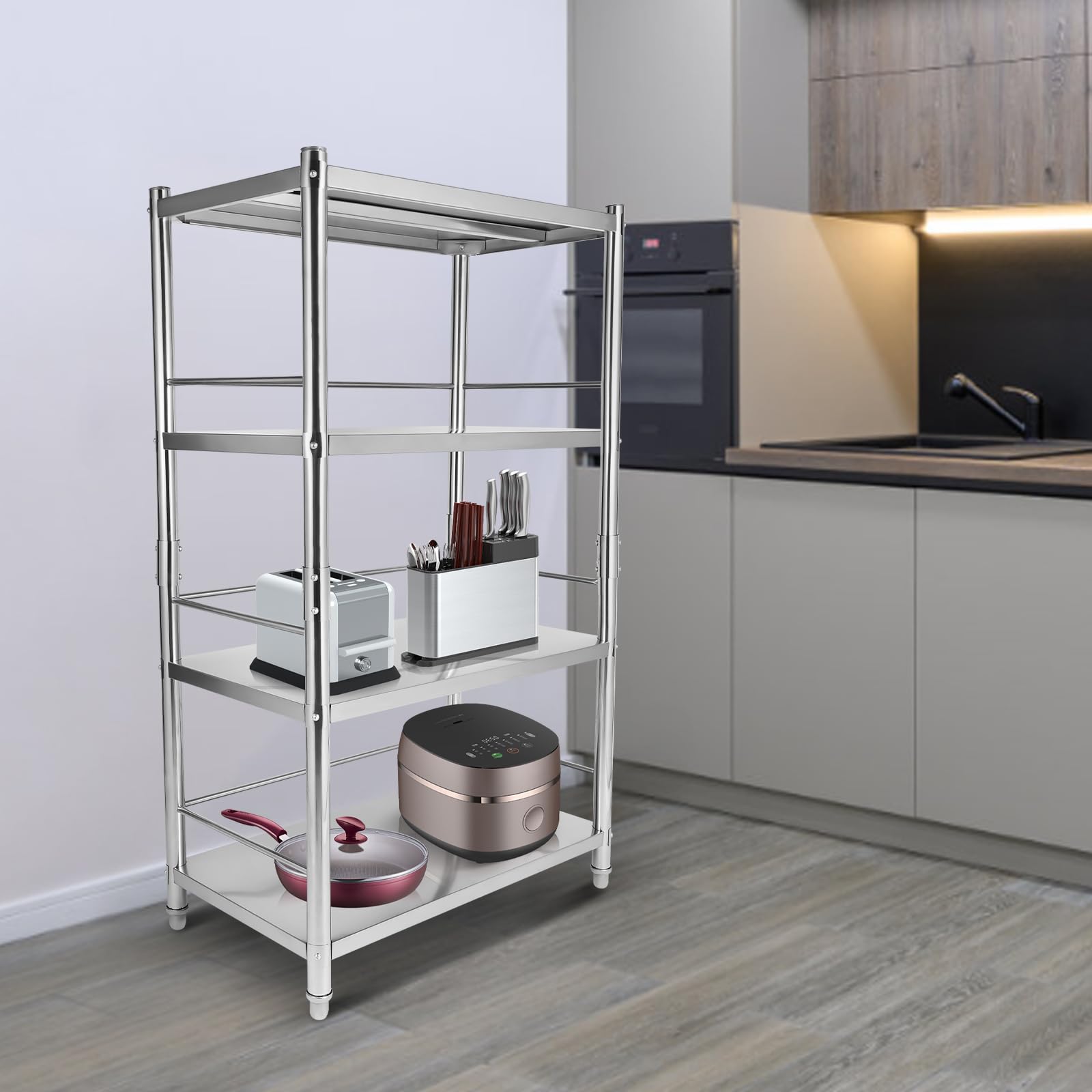 Bulelula Stainless Steel Shelves 4 Tier, 31×18×60Inch Storage Shelf Units 200lb Per Shelf, Heavy Duty Shelving for Kitchen Garage Warehouse Restaurant (4 Tier)