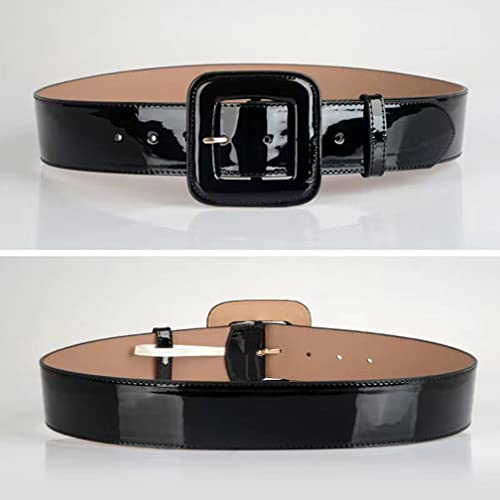 ANNULOYA Plus Size Women's Patent Leather Belt Fashion Cinch Wide Waist Belts for Dresses with Square Buckle