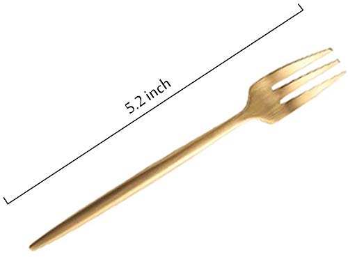 BRIIEC Gold 18/10 Stainles Steel Cake Forks Set 3 Tines Fruit Salad Fork, Slim Cutlery for Kitchen Hotel Restaurant Wedding Party, Matte Finish, Dishwasher Safe, Pack of 6