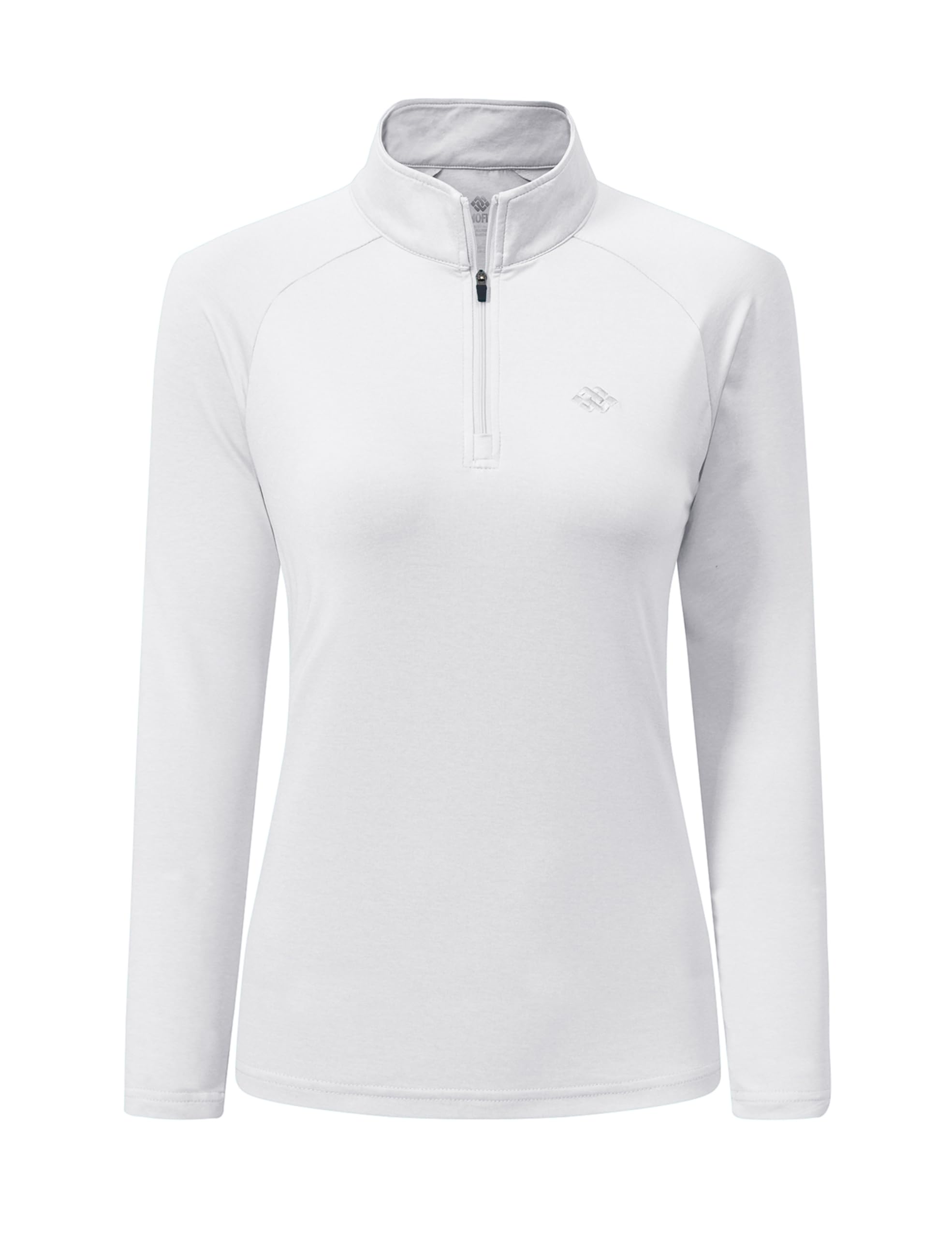 AIRIKE Women's Long Sleeve Shirts Pullover Quarter Zip Collared Sun Protection Workout Tops White L