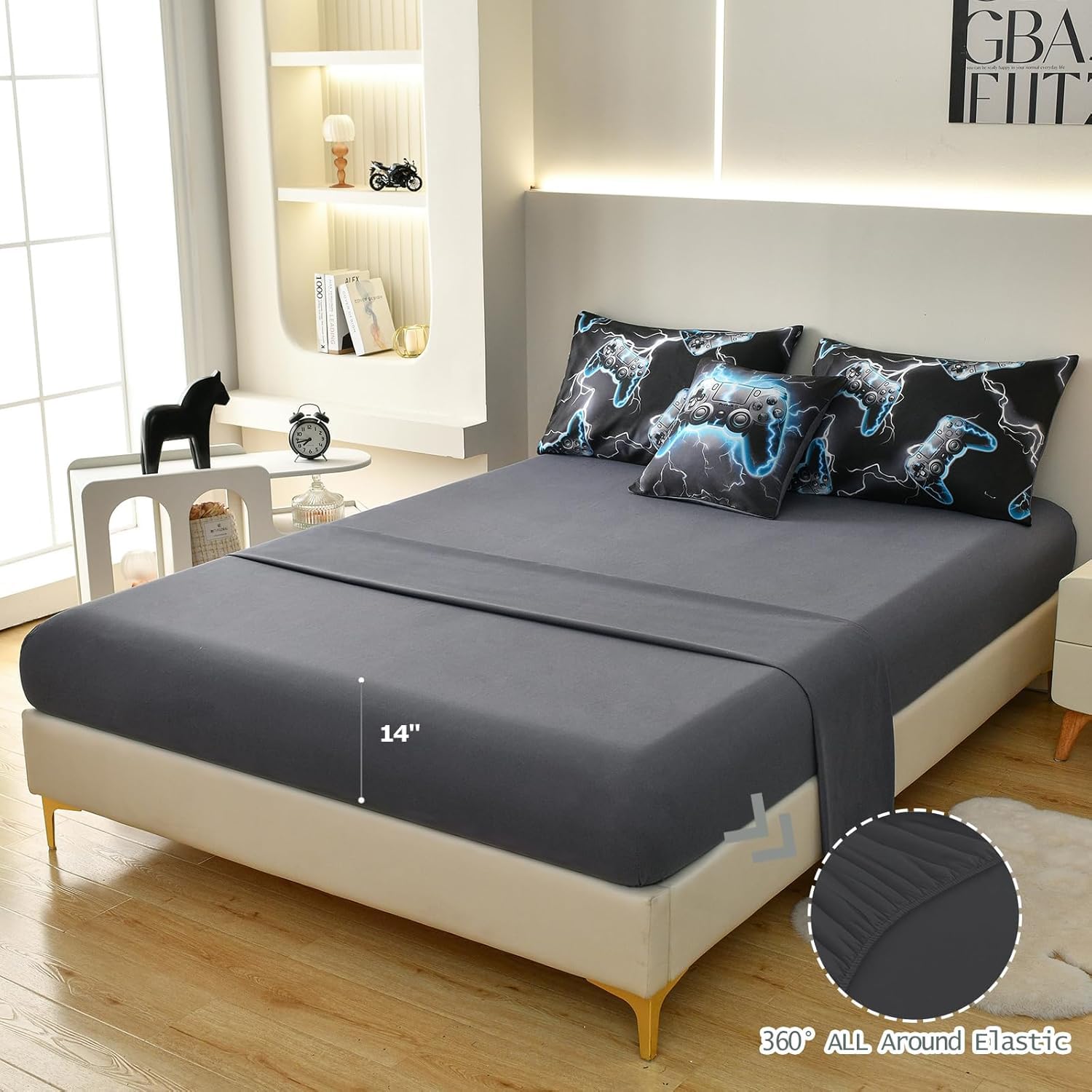 DORCAS Twin Comforter Set with Sheets for Boys,Twin Gamer Bedding Set Black 6 Pcs Game Console Boys Comforter Sets Twin for Kids Teens,Microfiber Boys Gaming Bed Set for All Season Use(Black,Twin)