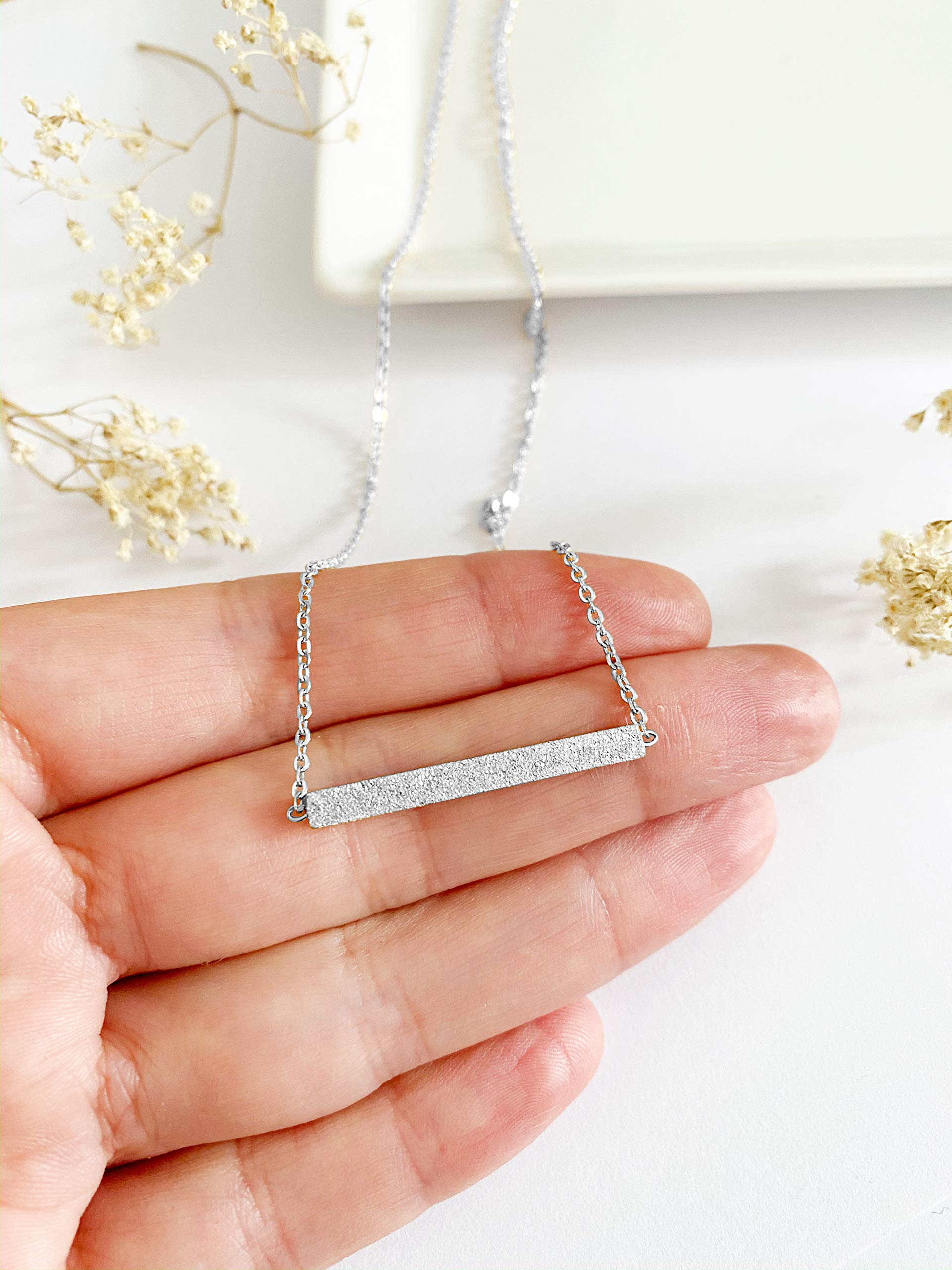 Altitude Boutique Minimalist Bar Necklace Simple Horizontal Bar Necklace for Women (Silver)