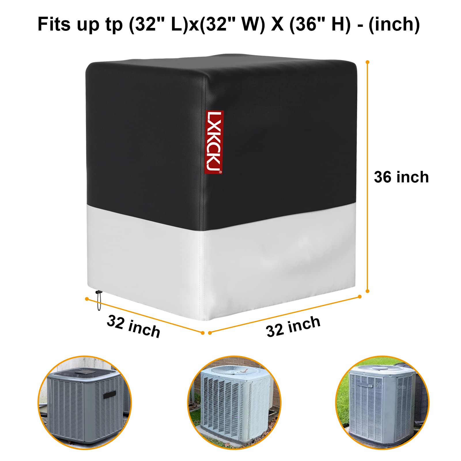 LXKCKJ Air Conditioner Cover for Outside Units - 420D Waterproof Air Conditioner Protection Covers for Window Unit - Winter AC Covers Fits AC Condensing HVAC Unit (Black & Silver 32''LX32''WX36''H)