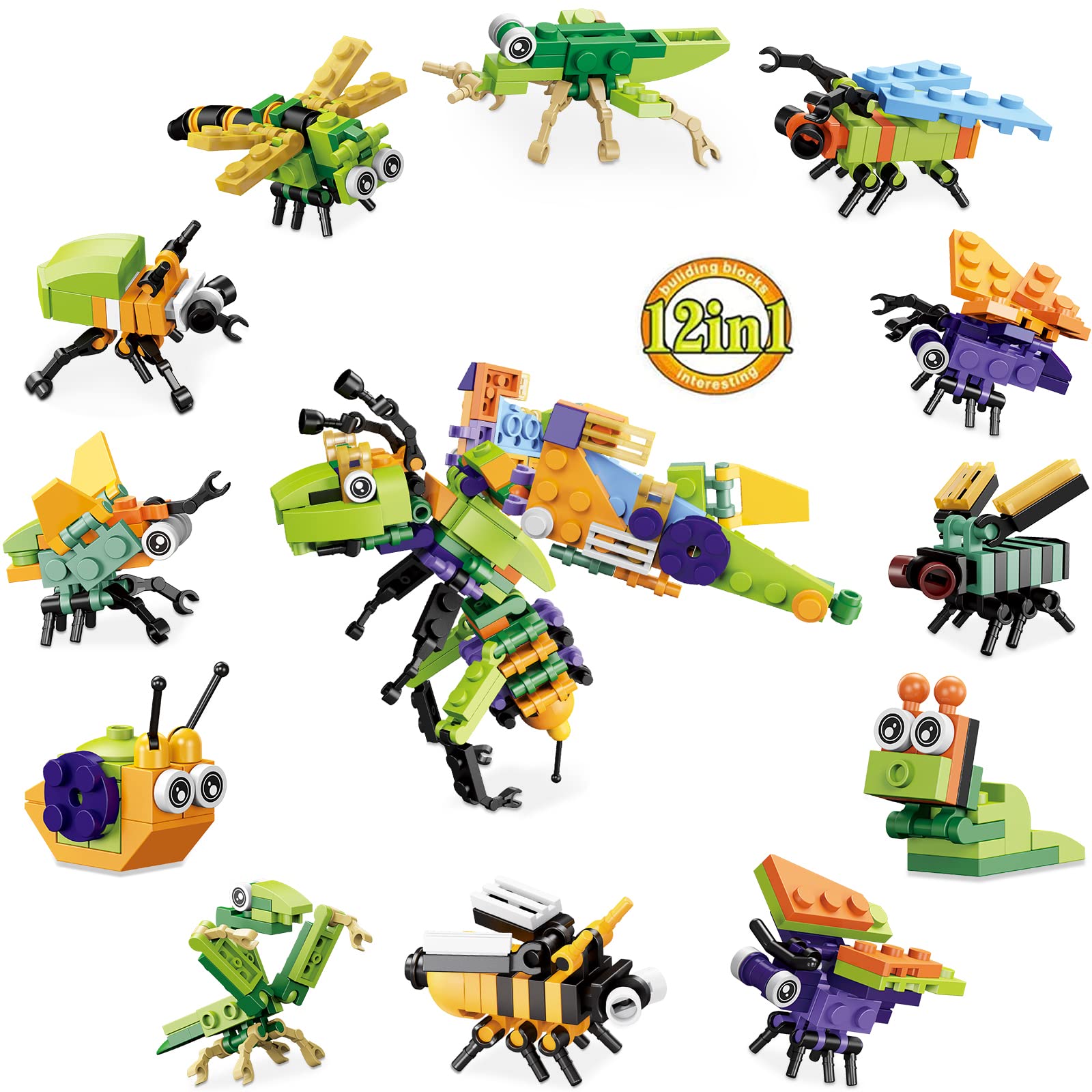 JOYPRO 12 Small Animals Building Blocks Sets for Kids Surprise with 12 in 1 Insect Animal Set Goodie Bags for Birthday Gift, Party Favors, Classroom Prizes (12 Box)