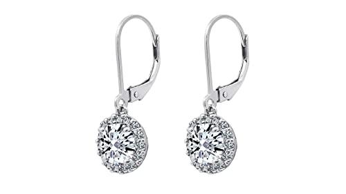 Amazon Essentials Sterling Silver Platinum Plated Infinite Elements Cubic Zirconia Halo Leverback Drop Earrings (previously Amazon Collection)