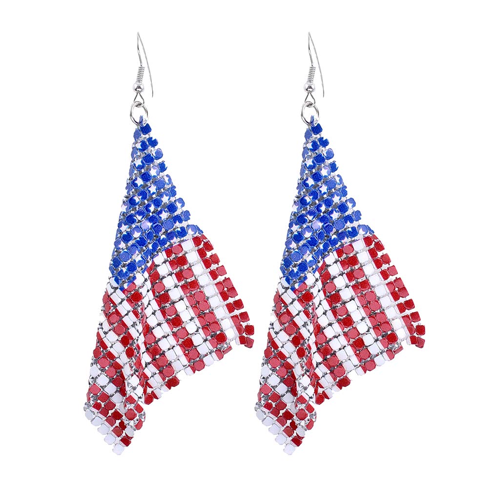American Flag Earrings for Women Patriotic Independence Day 4th of July Drop Dangle Earrings Hook Earrings Fashion Jewelry (Alloy Mesh)
