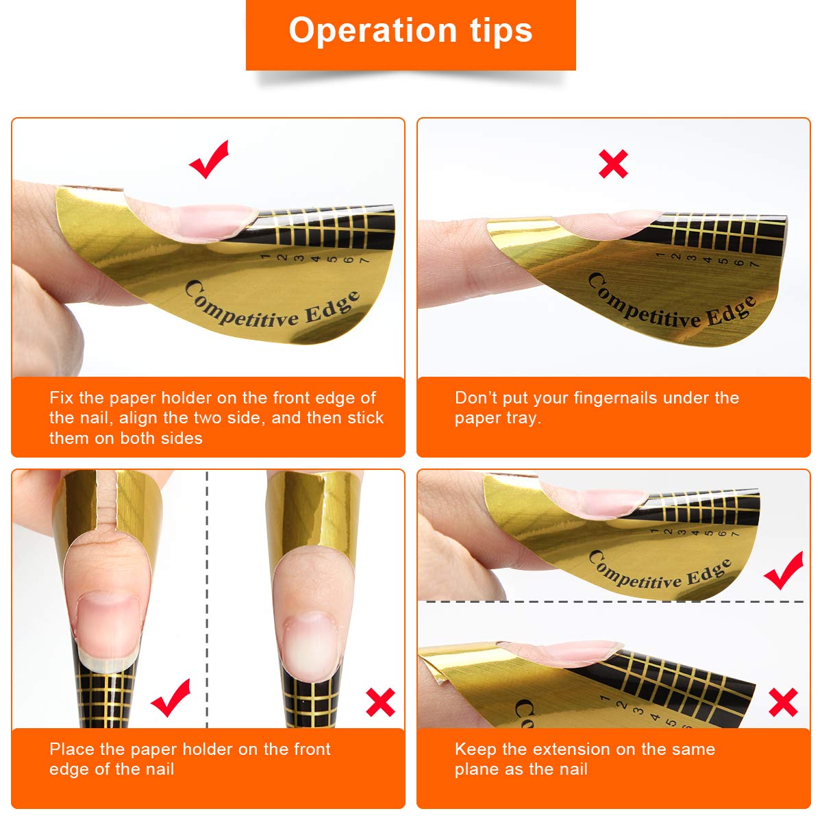 AHIER Gold Horseshoe Nail Forms, 200PCS Nail Extension Tips and UV Gel Guide Stickers