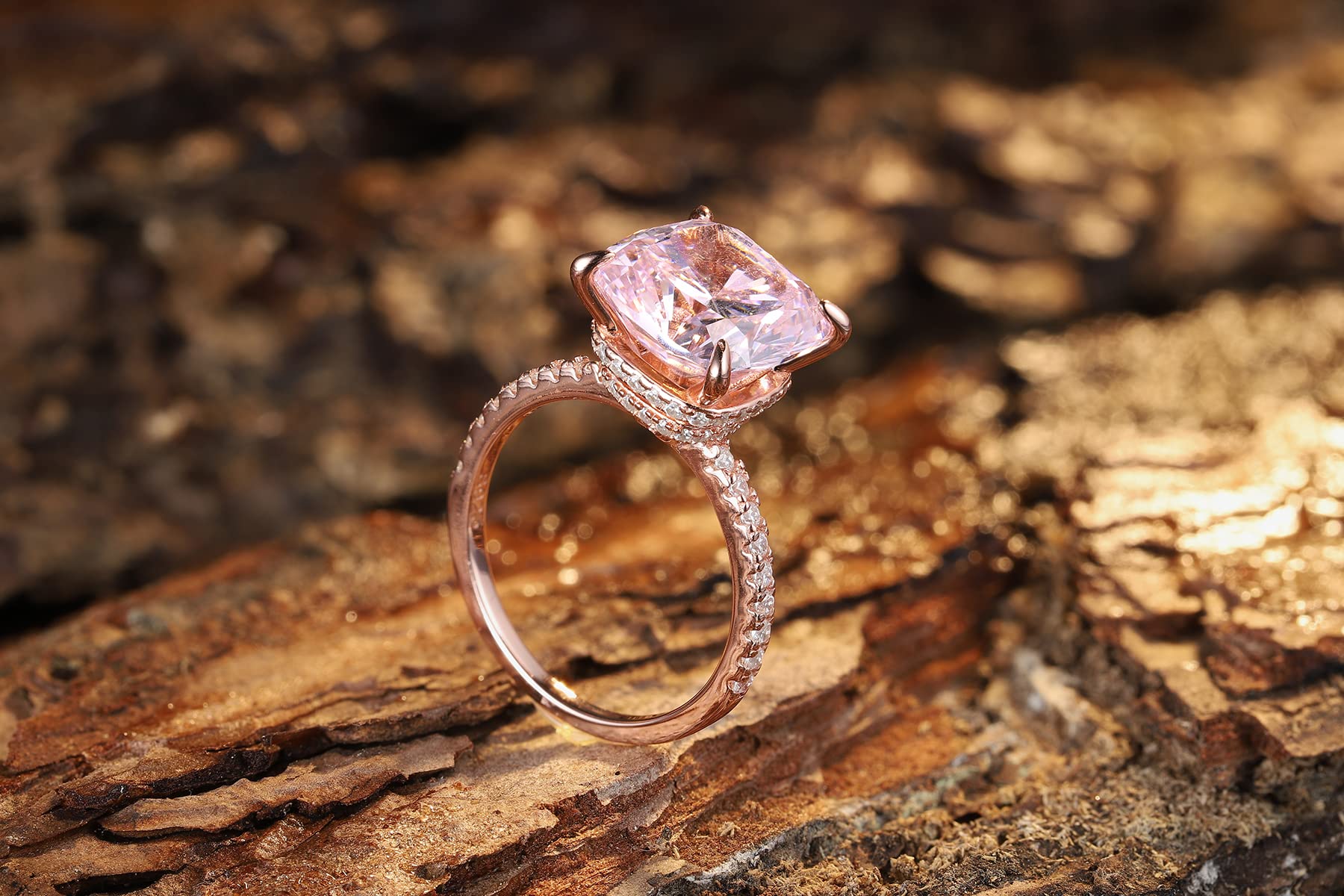 ANSTERGEMS 5CT Pink Zirconia Ring Cube Zirconia S925 Silver With Rose Gold Plated Ring CZ Engagement ring Wedding Anniversary Band Jewelry