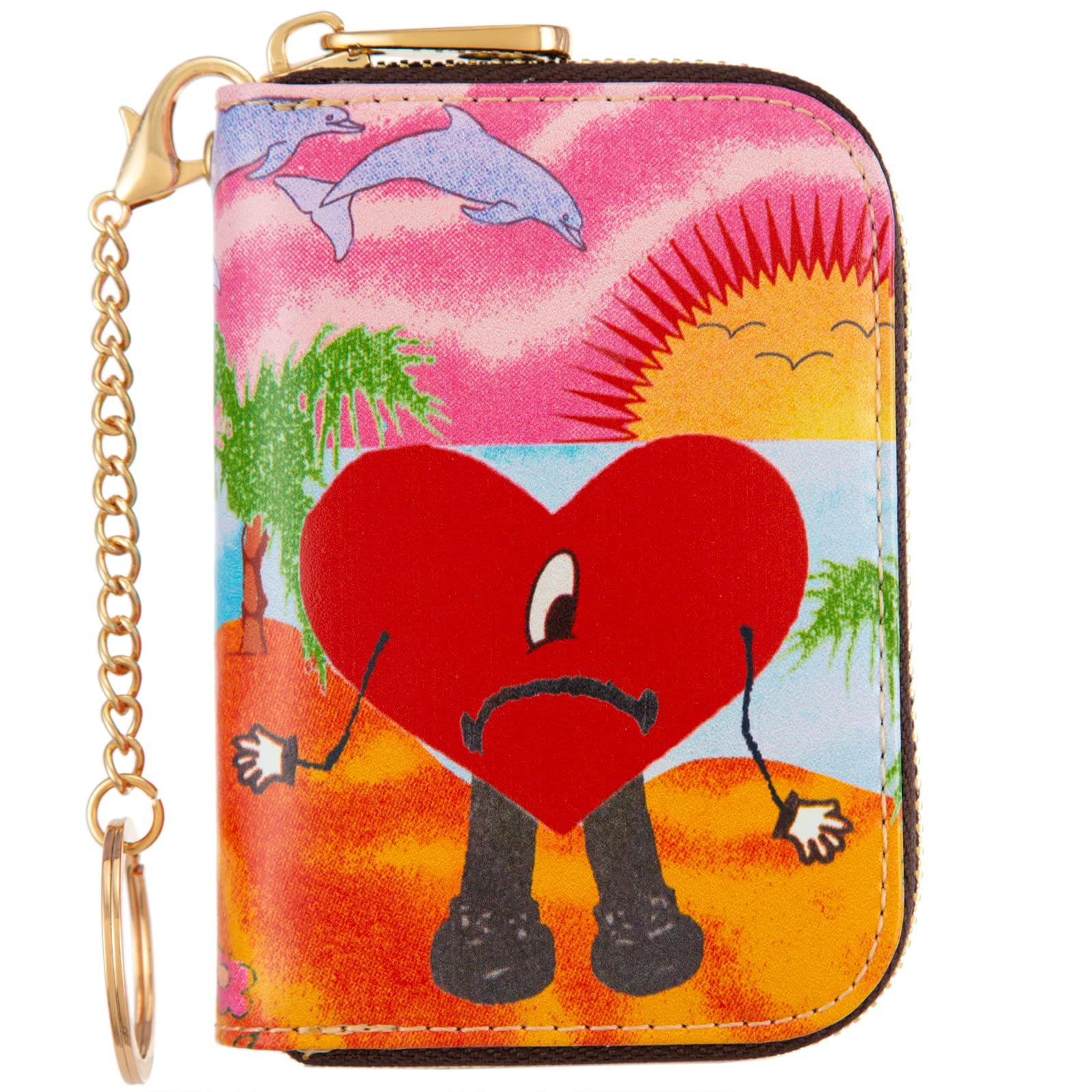 AIRMORS Womens Credit Card Holder Wallet Zipper Leather Card Case RFID Blocking Keychain for Women Men (Bad Bunny)