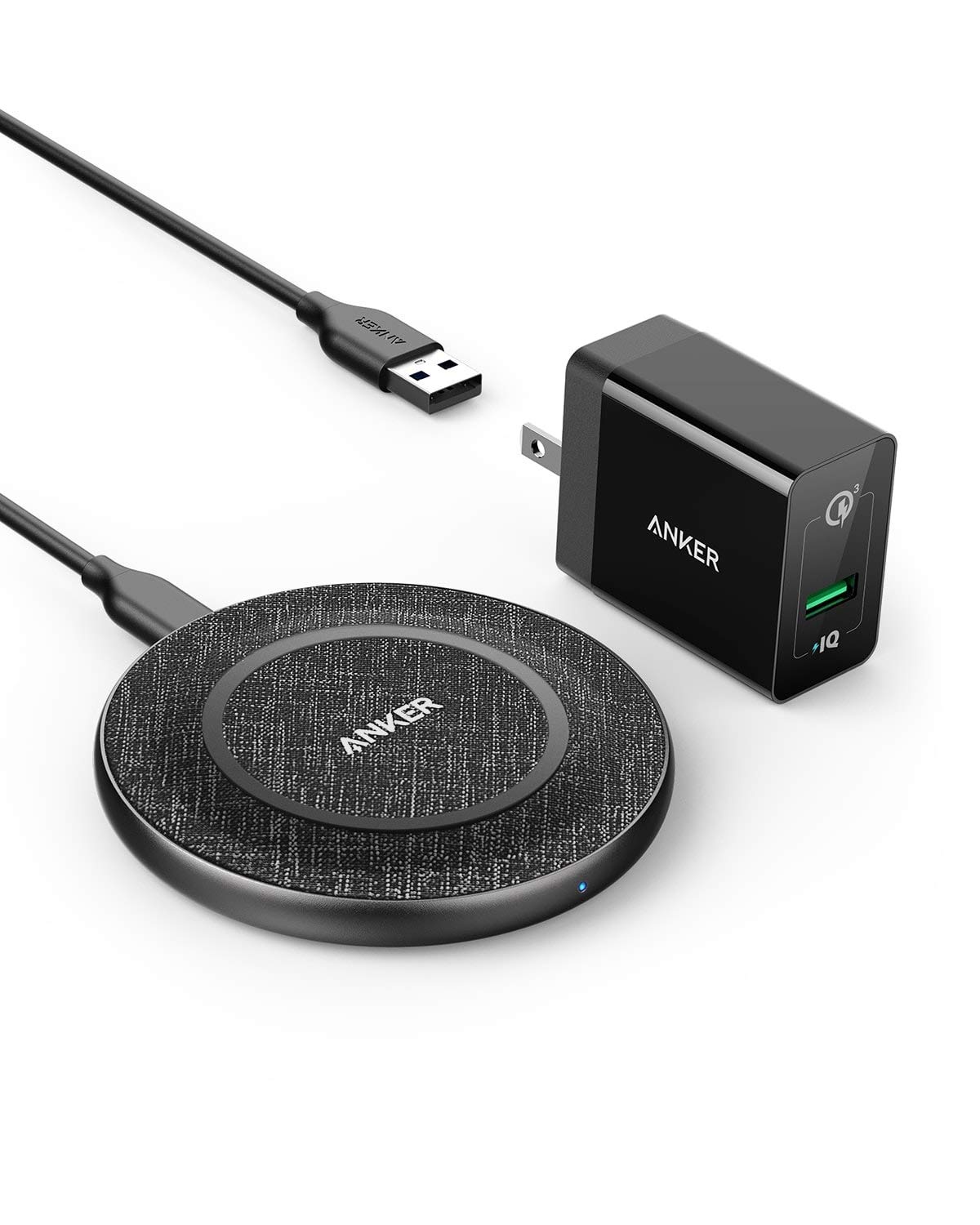 Anker Wireless Charger PowerWave Sense Pad Alloy with Quick Charge 3.0 Adapter, USB-C Input Qi-Certified Fast Wireless Charging for Pixel 3 4 3XL 4XL, iPhone 13/13 Pro / 12/12 Pro Max / 12 Mini