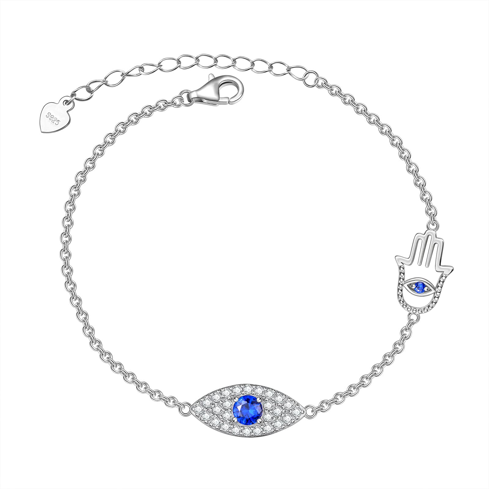 Alphm Evil Eye Hamsa Hand Bracelet S925 Sterling Silver Adjustable Bracelet for Women Evil Eye Jewelry Hamsa Hand Bracelet for Women