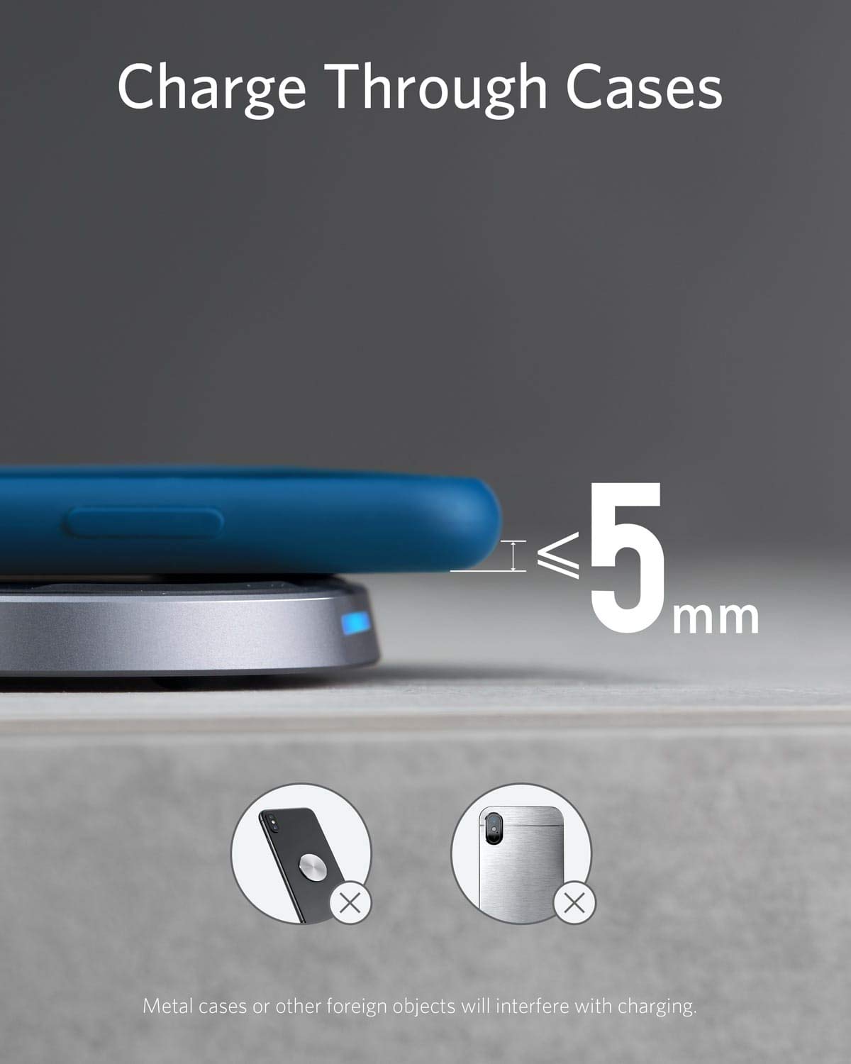 Anker Wireless Charger with USB-C, 15W Metal Fast Wireless Charging Pad, Qi-Certified, 7.5W Fast Charge iPhone XS/XS Max/XR/X/8/8 Plus, 10W for Galaxy S9/S9+/S8/Note 9, PowerWave 15 Pad(No AC Adapter)
