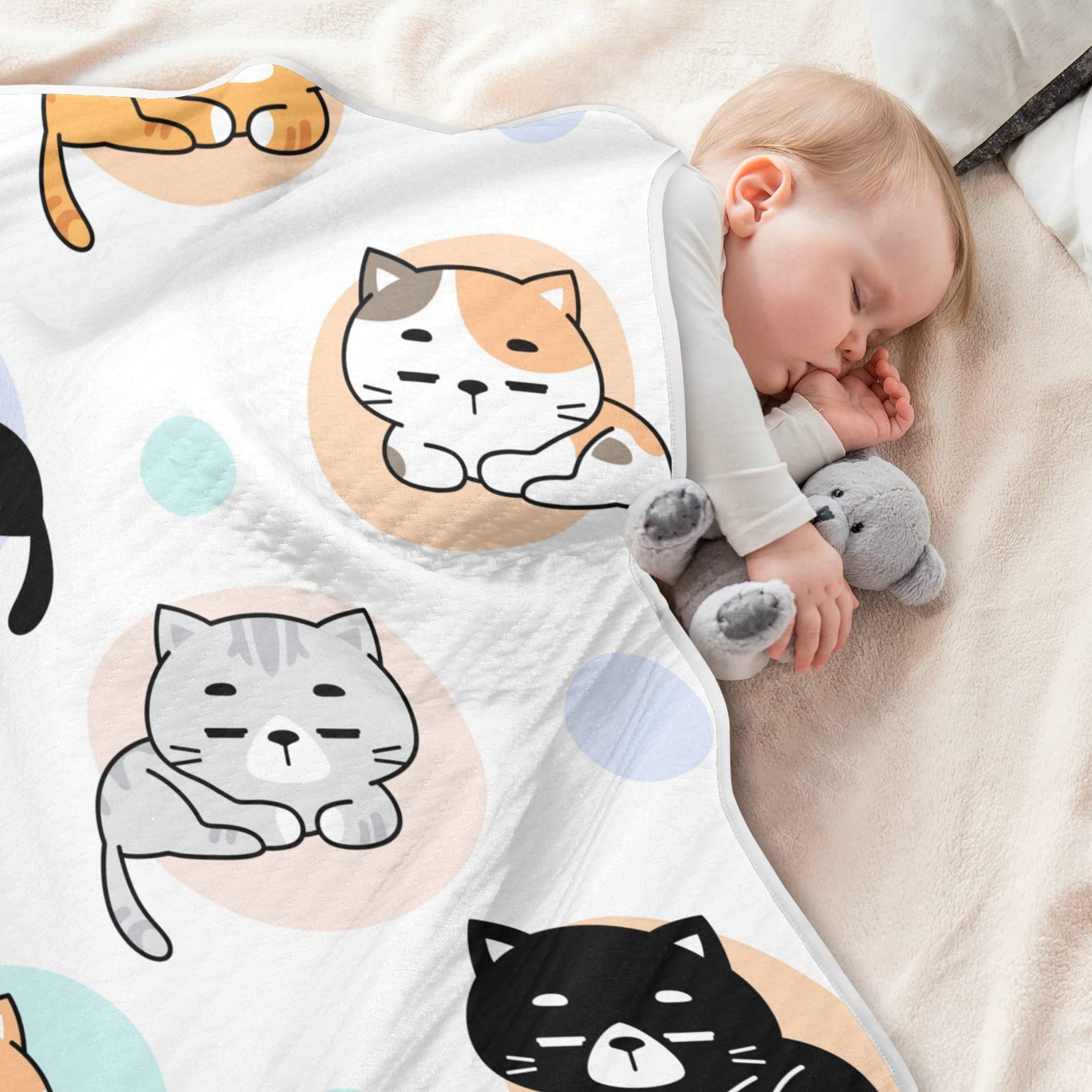 Baby Blankets Cute Cats Cotton Double Layer Soft Pram Blankets Girls Boys