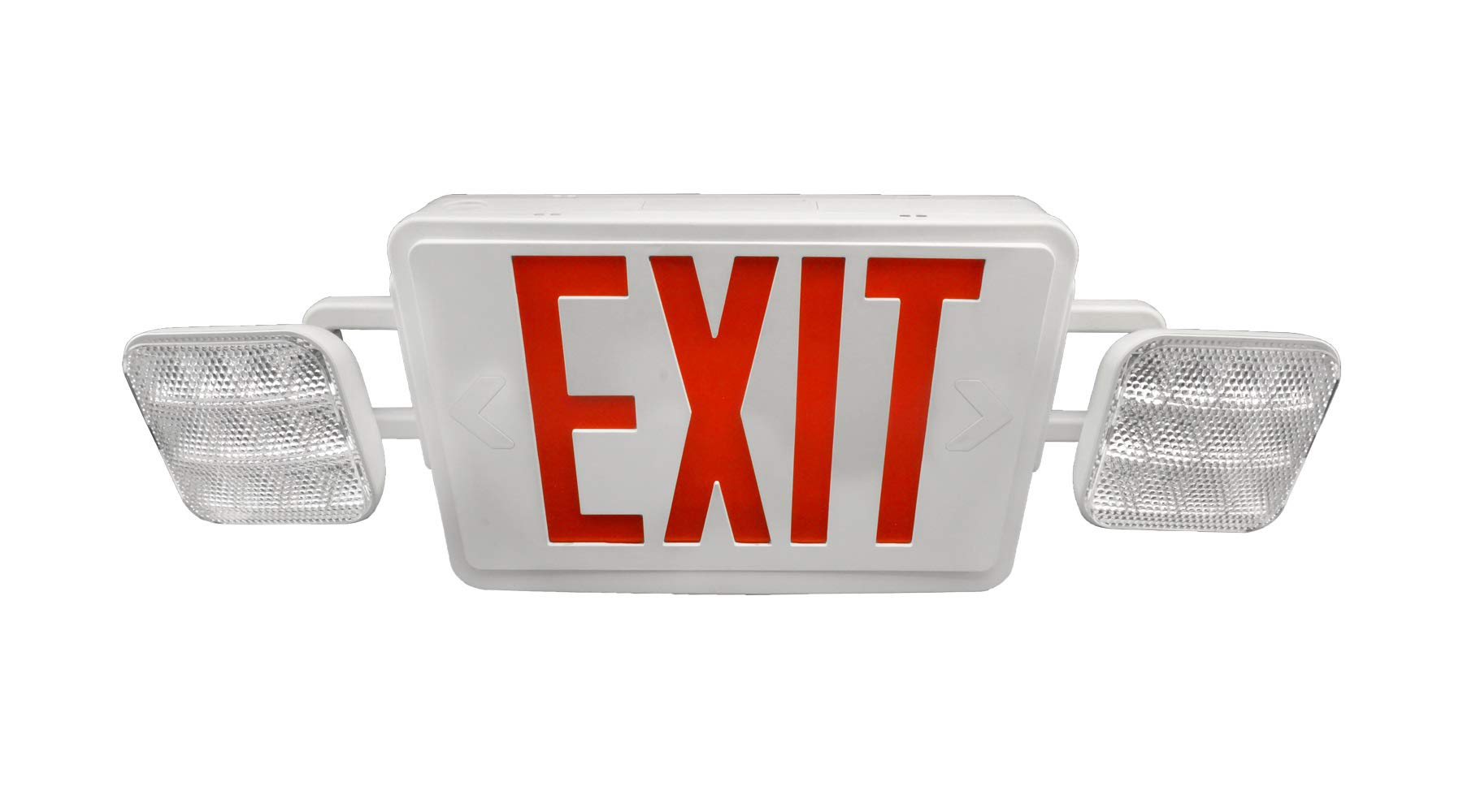 NICOR Lighting LED Emergency Exit Sign with Dual Adjustable LED Heads, White with Red Lettering (ECL1-10-UNV-WH-R-2)