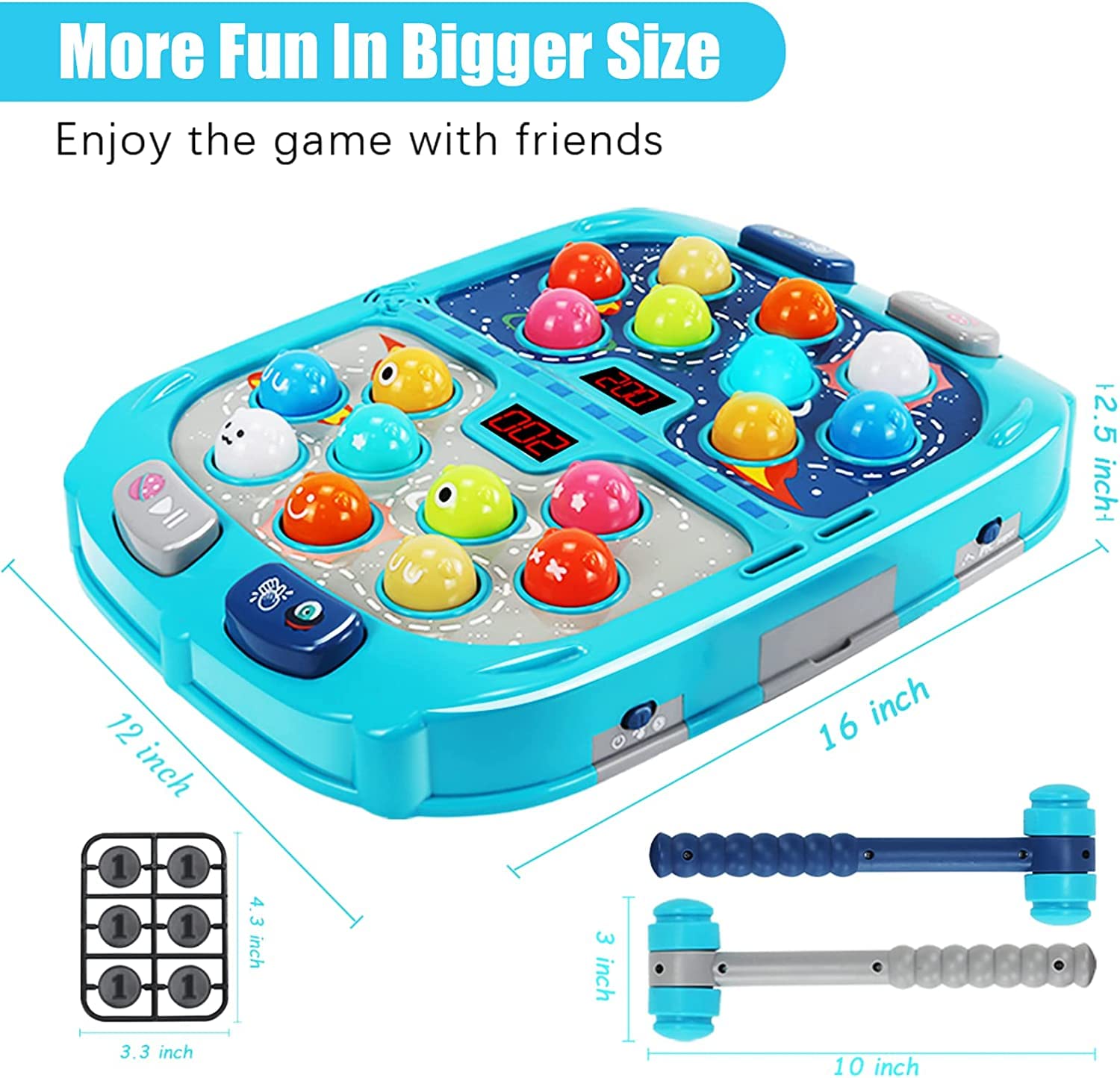 EPAPHRAS Whack Mole Game Toy for 3+ Year Old, Large Size Pounding Toy with PK Mode, Interactive Educational Toys Early Developmental Toys for Kids, Birthday Item