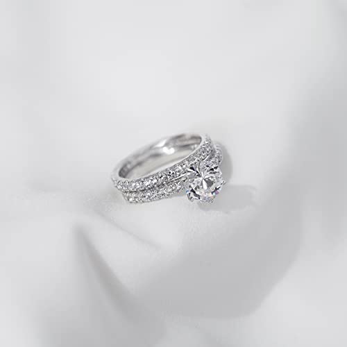 Amazon Essentials Platinum-Plated Sterling Silver Round Ring Set made with Infinite Elements Cubic Zirconia (1 Carat Center Stone), Size 8 (previously Amazon Collection)