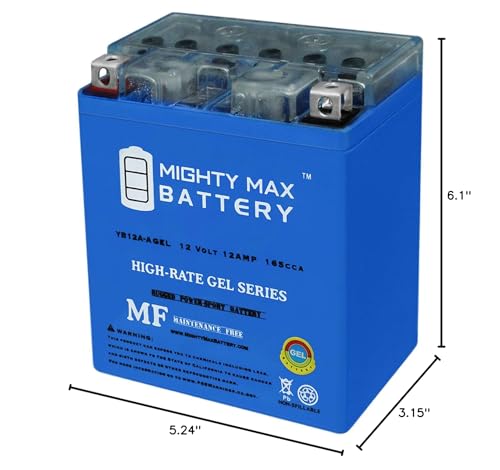 Mighty Max Battery YB12A-AGEL -12 Volt 12 AH, 165 CCA, GEL Type, Rechargeable Maintenance Free SLA AGM Motorcycle Battery