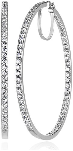 Amazon Essentials Platinum-Plated Sterling Silver Infinite Elements Cubic Zirconia Round Hoop Earrings (2" Diameter) (7 cttw), (previously Amazon Collection)