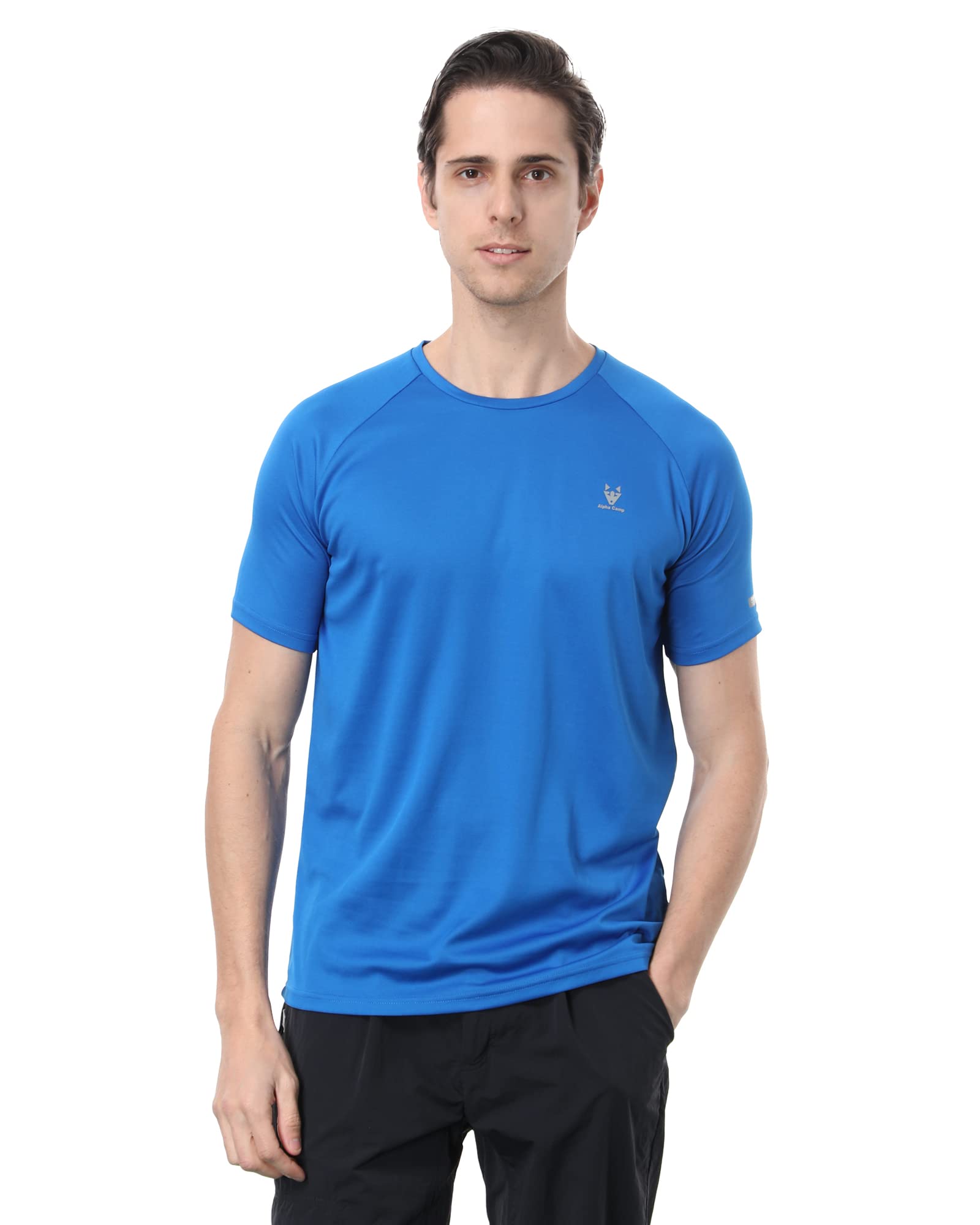 ALPHA CAMP Men's Crew Neck Quick Dry T Shirt Athletic Casual Fashion Short Sleeve Tee Shirts Blue