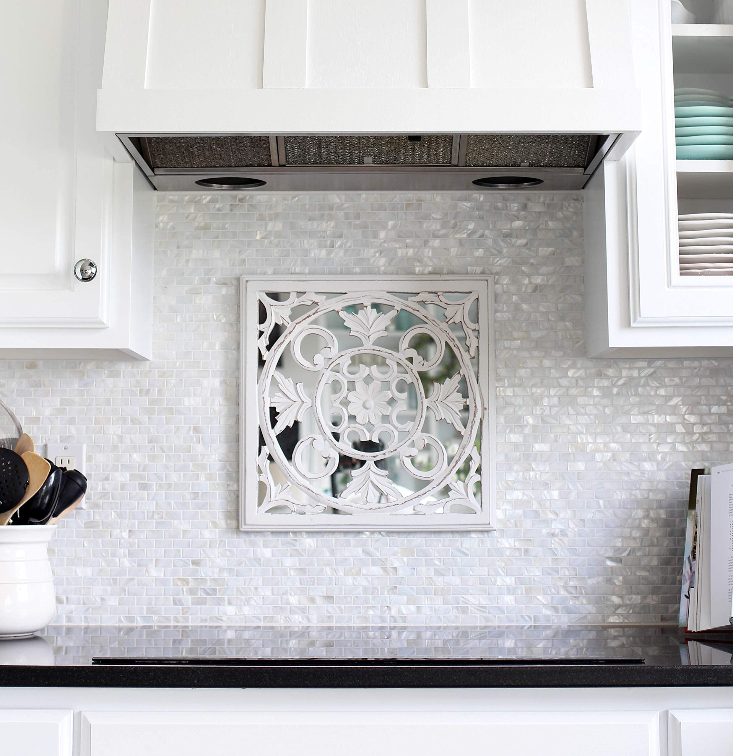 Art3d 10-Piece Mother of Pearl Shell Mosaic Backsplash Tile for Kitchen, Bathroom Walls, Spa Tile, Pool Tile, 12" x 12" White