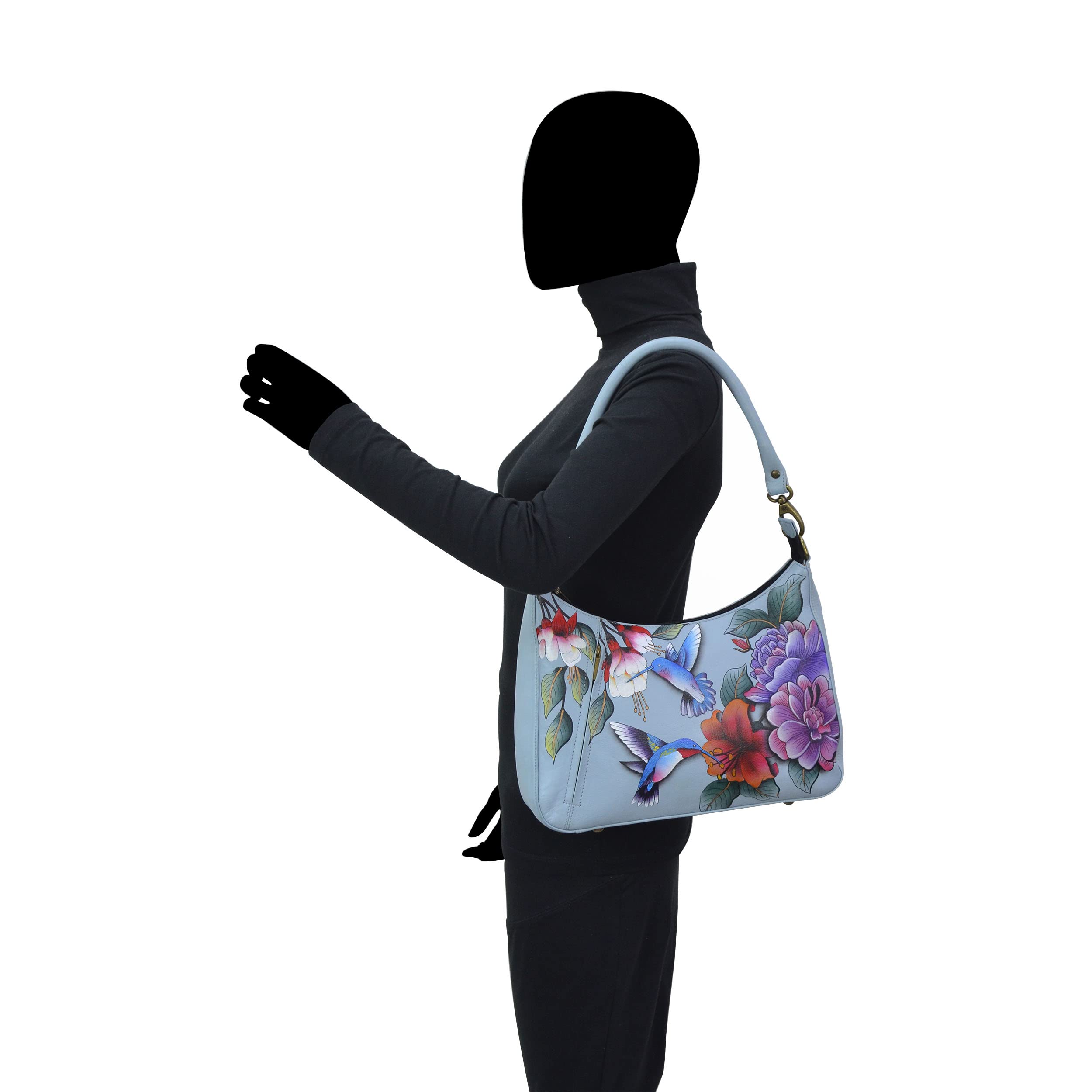 Anna by Anuschka Women's Hand-Painted Genuine Leather Large Top Zip Hobo - Garden Jewels