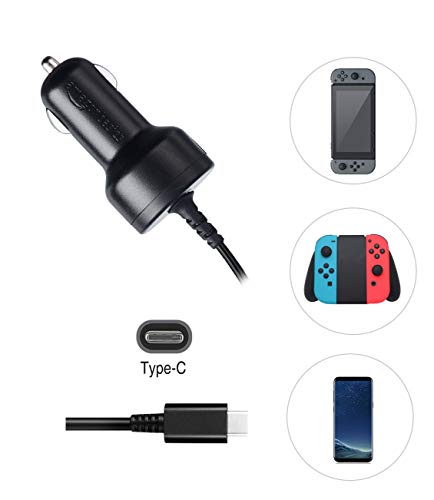 Amazon Basics Car DC Charger for Nintendo Switch - 6 Foot Cable, Black