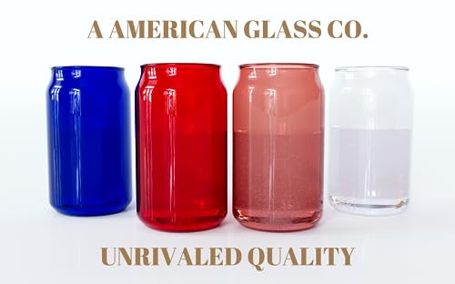 American Glass Co [4 Piece Set] - Artisan Drinking Glasses | 16oz Beer Can Glass Cups - The Perfect Cocktail Glass | Multicolored Water Glasses | Kitchen Glassware (Sapphire Blue)