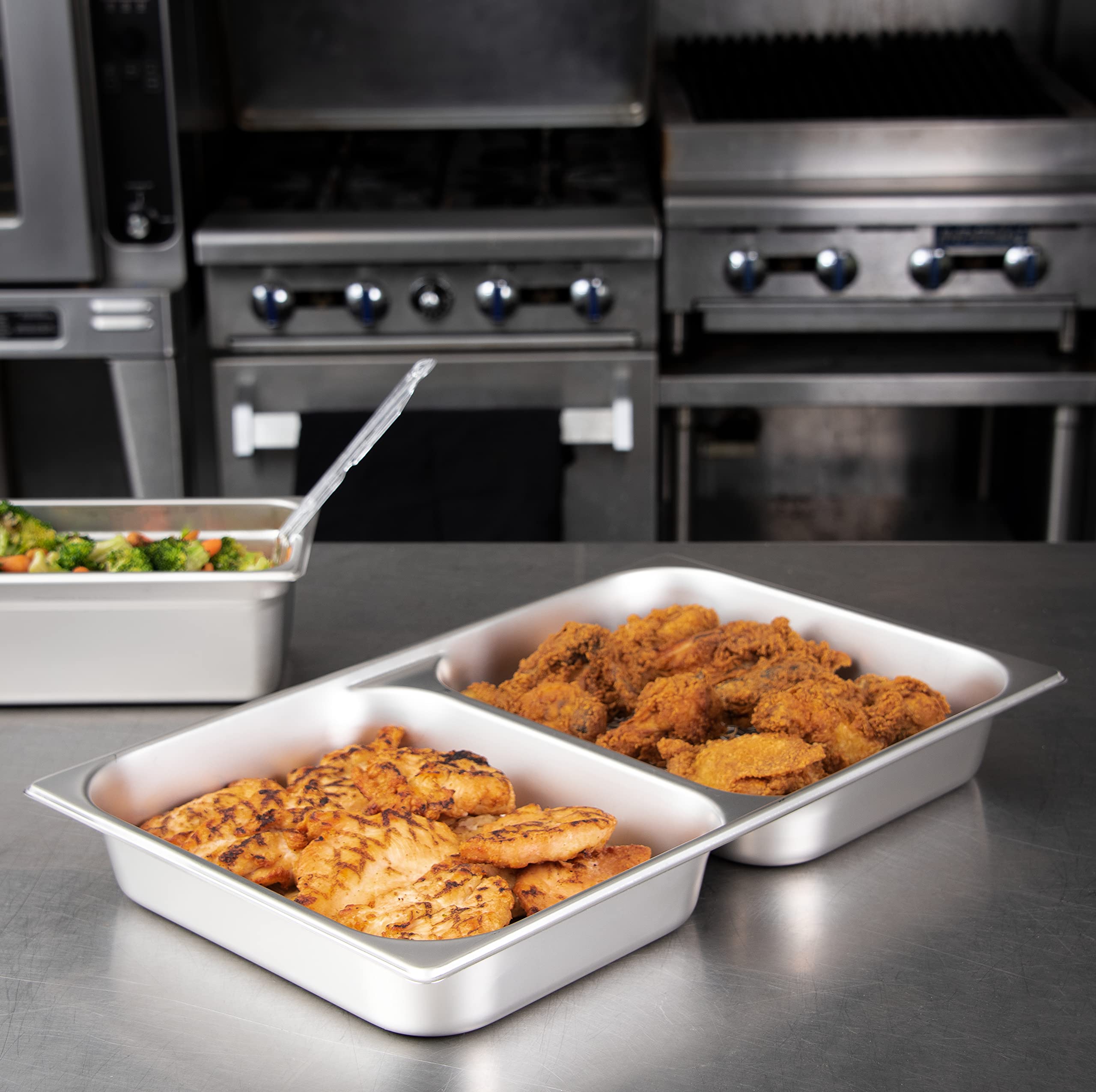 Carlisle FoodService Products Durapan Stainless Steel Divided Steam Table Pan for Catering, Hotel, and Restaurants, Full-Size 2.5 Inches Deep, Silver, (Pack of 6)