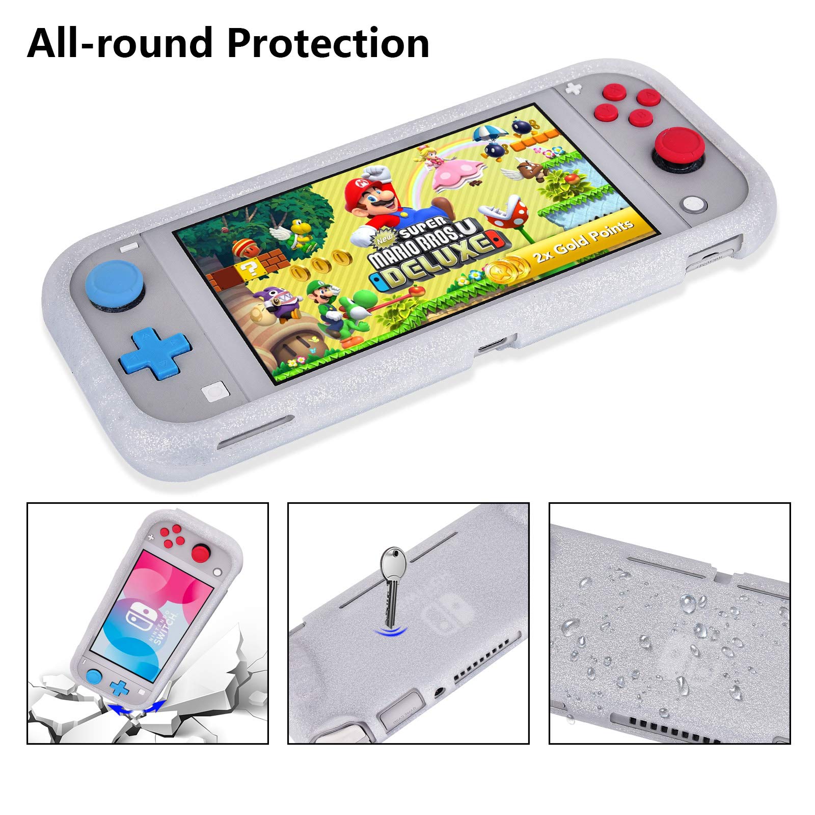 AIRSPO Silicone Protective Bling Case for Nintendo Switch Lite 2019, Soft Rubber Grip Glitter Cover with Ergonomic Handles, Shock-Absorption, Anti-Scratch, Non-Slip Design(Gray)