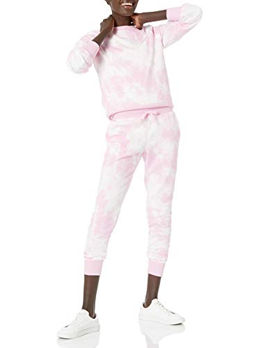 Amazon Essentials Women's Classic-Fit Gathered Long-Sleeve Crewneck Sweatshirt, Light Pink Tie Dye, XX-Large