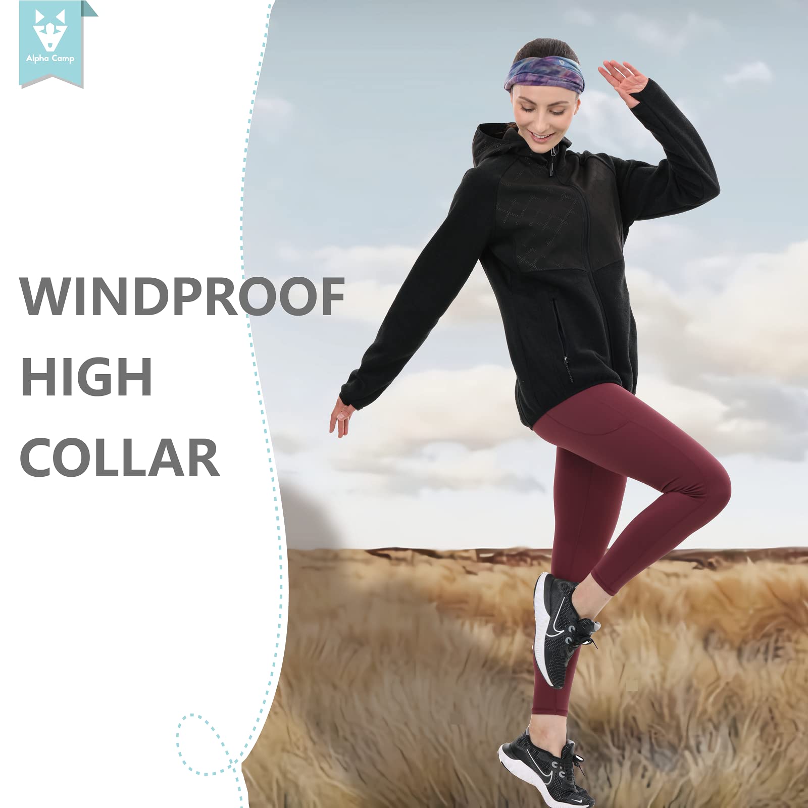 ALPHA CAMP Women's Fleece Jacket Long-Sleeve Hooded Full-Zip Fleece Jackets with Pockets Soft Polar Lightweight Fleece Coat