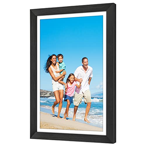 Americanflat 12x18 Poster Frame with Shatter-Resistant Glass - Use as 11x17 Frame with Mat or 12x18 Frame Without Mat - Hudson Collection - Wide Photo Frame for Wall display - Black
