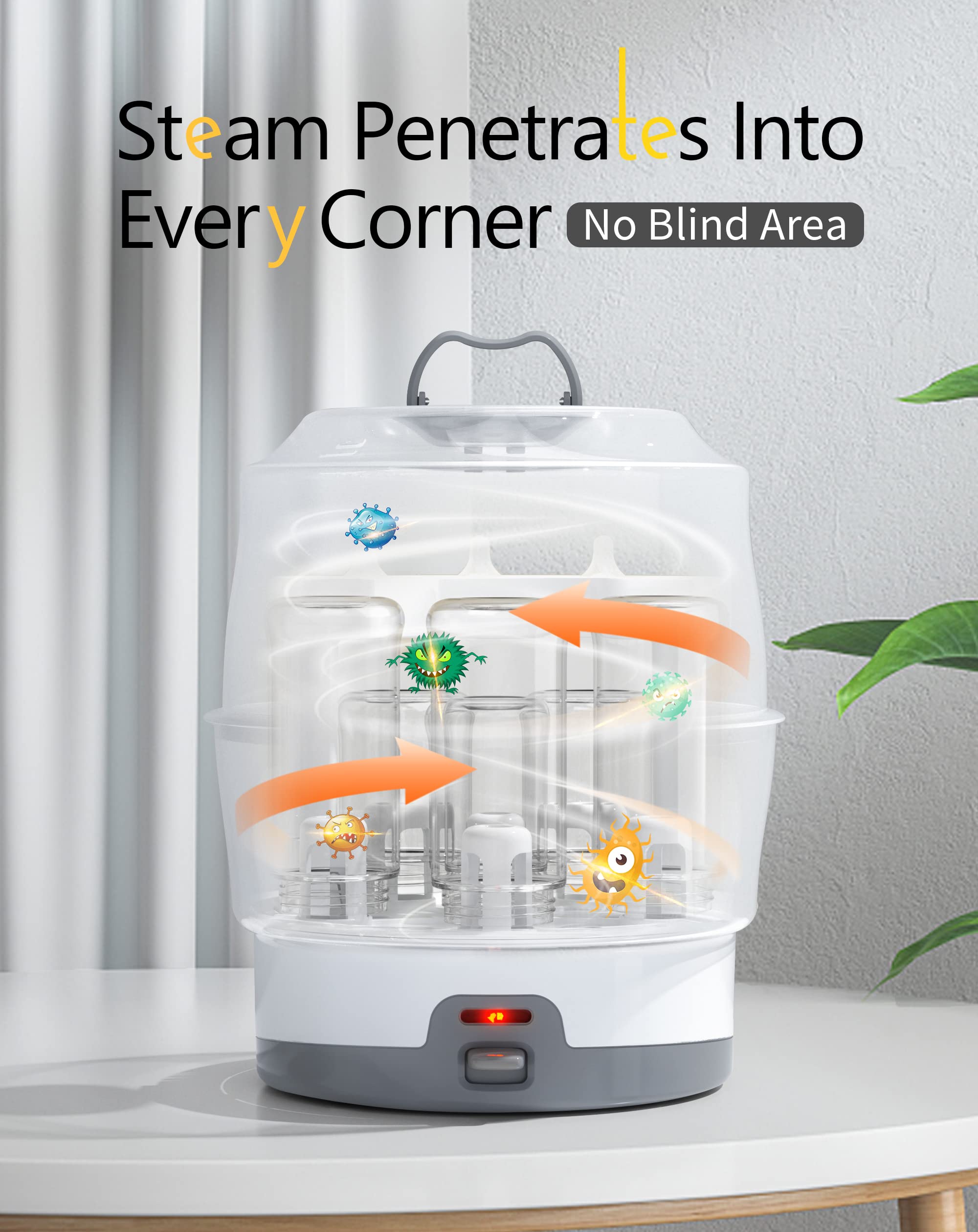 Baby Bottle Sterilizer, Electric Steam Bottle Sanitizer Clean Baby Supplys Like Pacifiers, Nipples, Teethers, Toys&Breast Pump Accessories with One Button Control, BPA-Free