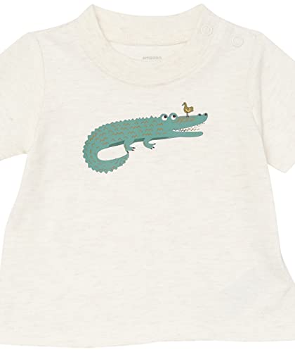 Amazon Essentials Baby Boys' Short-Sleeve Tee, Pack of 5, Beige Crocodile/Green Tiger/Olive/Yellow/Stripe, 0-3 Months