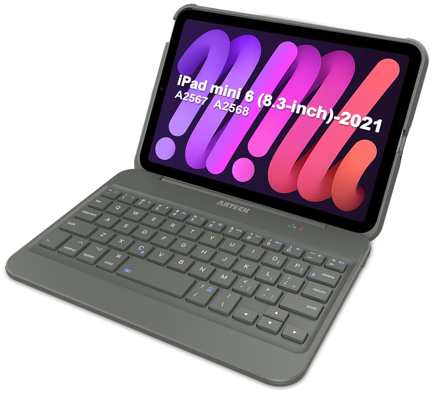 Arteck Bluetooth Keyboard Case for iPad Mini 6, 8.3-inch, with 130 Degree Swivel Rotating Stand, Shockproof Protection, Auto Sleep/Wake Feature, USB-C Charging