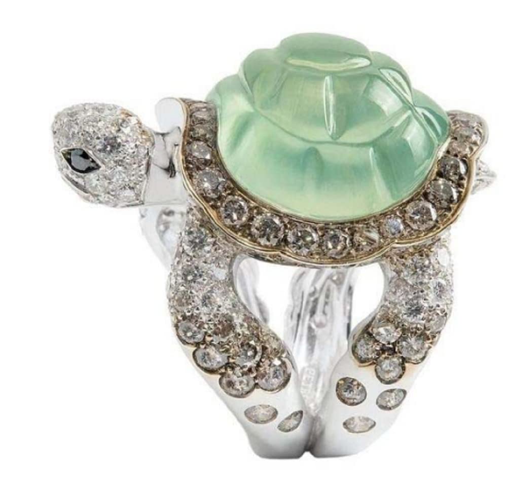 Awmnjtmgpw 925 Sterling Silver Ice Emerald Lovely Little Turtle Innovative Design Beach Wave Vacation Wave Ring Women's Precious Jewelry Size 5-11 (Size 7)