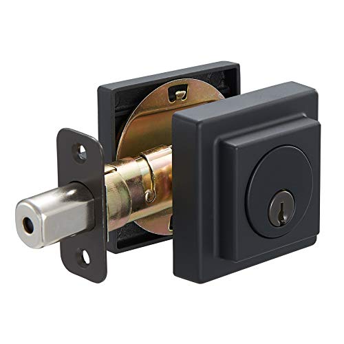 Amazon Basics Contemporary Square Deadbolt Door Key Lock, Single Cylinder, Matte Black