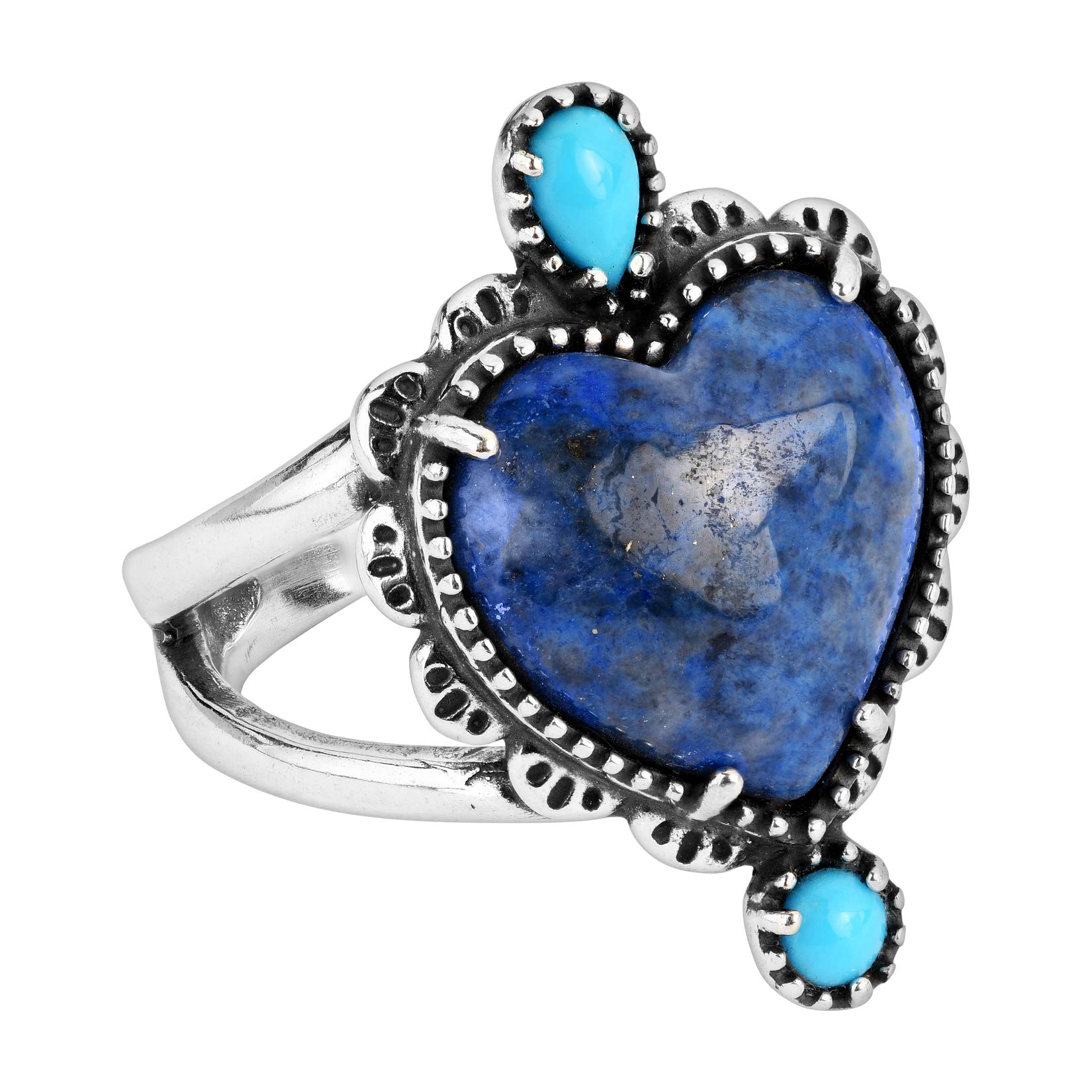 American West Ring Sterling Turquoise Gemstone Concha Heart Ring Sizes 7
