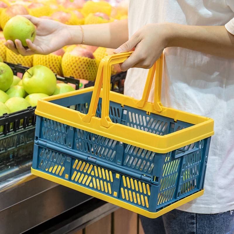 Amplus - Multi-Purpose Basket can be folded, strong and durable to hold a lot of stuff for shopping, laundry, storing or organizing items 11.7"L x 7.8"W x 6.4"H (Blue - Yellow)