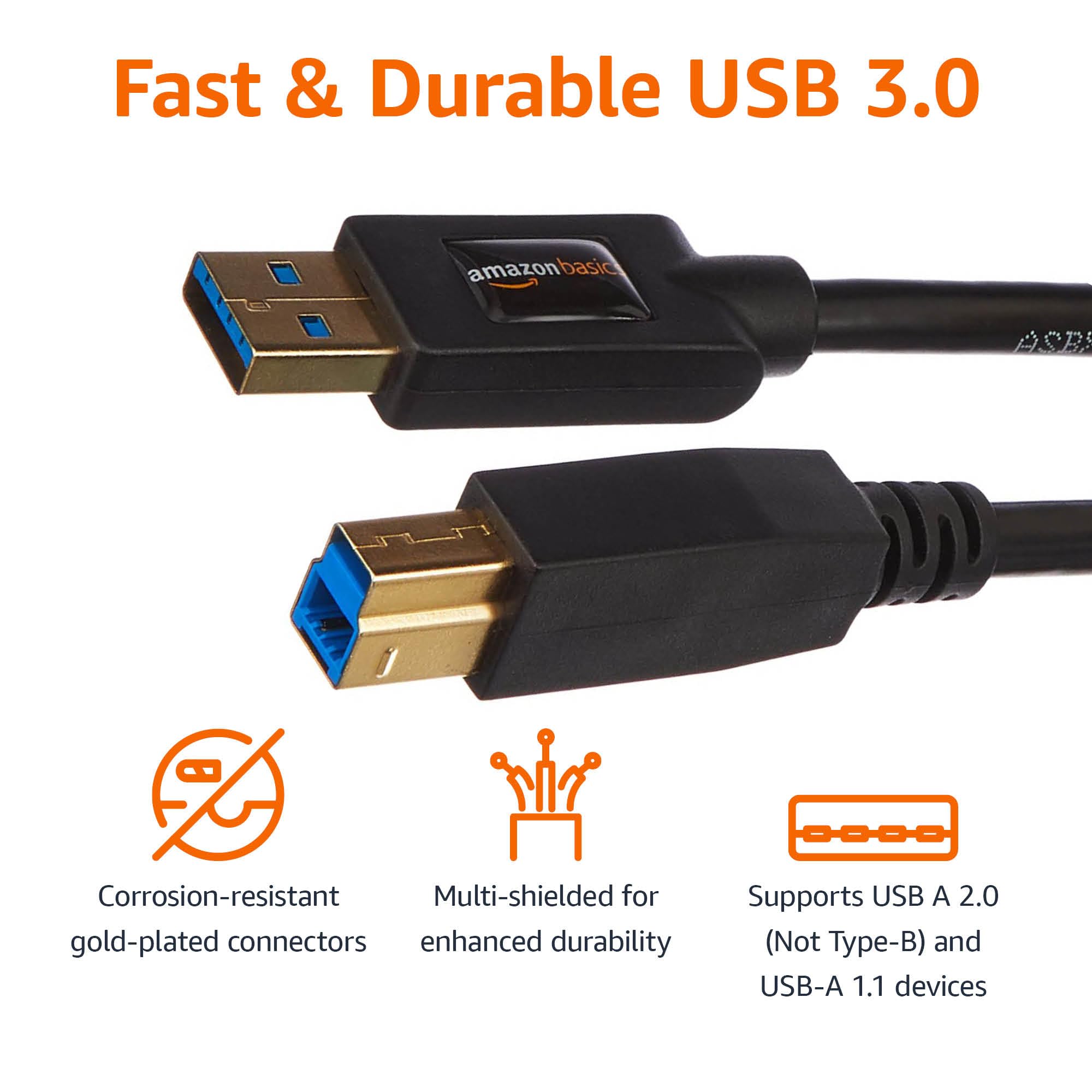 Amazon Basics USB 3.0 Cable - A-Male to B-Male - 3 Feet (0.9 Meters), 10-Pack