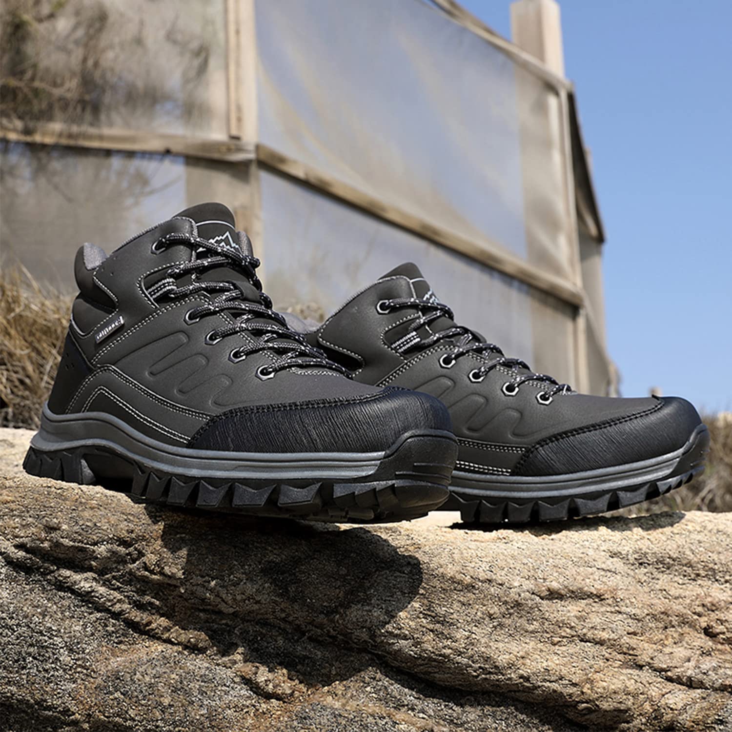 AX BOXING Mens Boots Winter Snow Boots Anti-Slip Hiking Shoes for Outdoor(Gray, Size_9 Point 5)