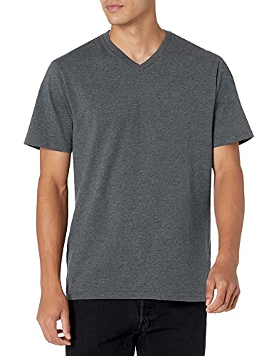 Amazon Essentials Men's Slim-Fit Short-Sleeve V-Neck T-Shirt, Pack of 2, Charcoal Heather, Large