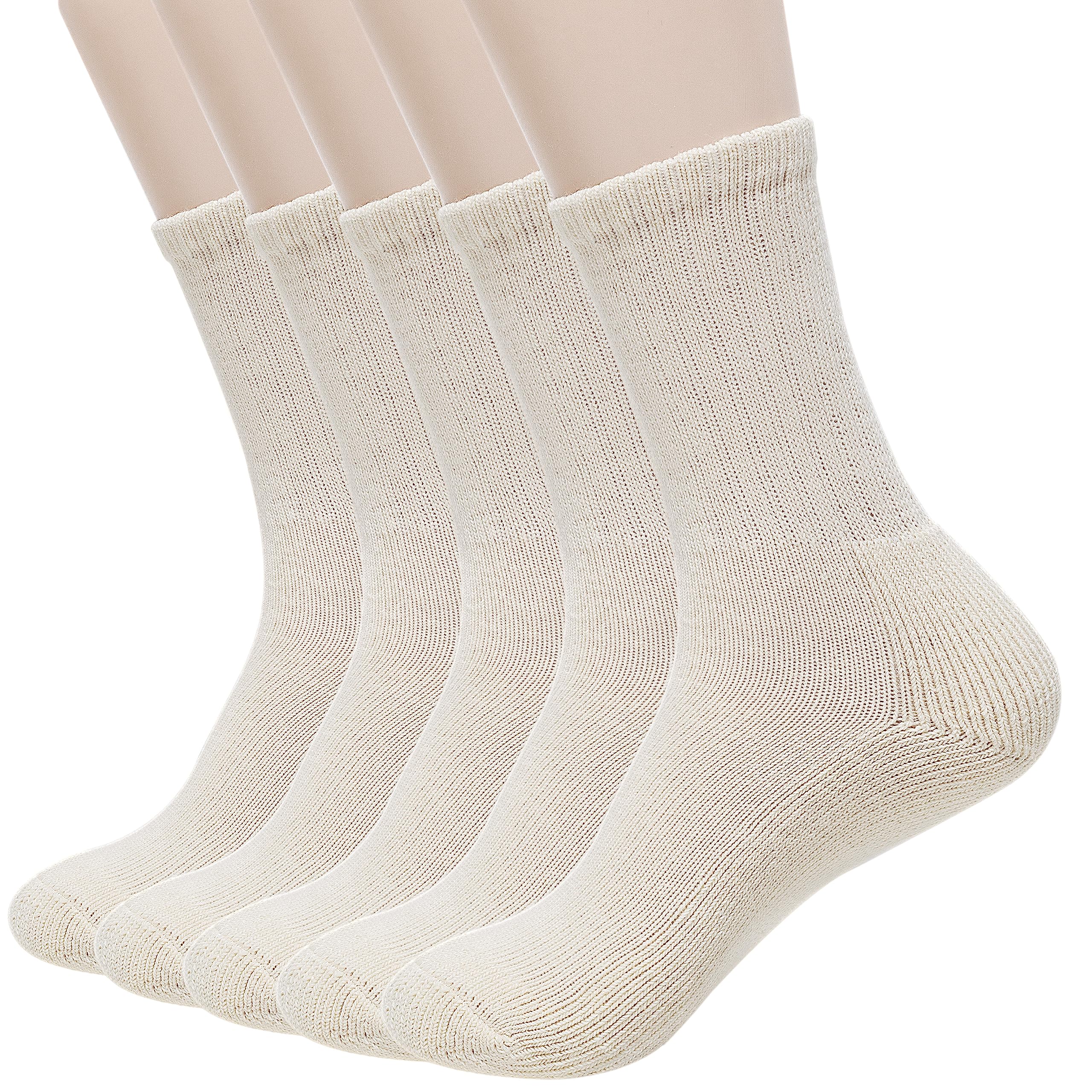 Ait fish Women's Thick Cotton Crew Socks Full Cushioned Athletic Calf Socks for Hiking Work Casual, Ivory