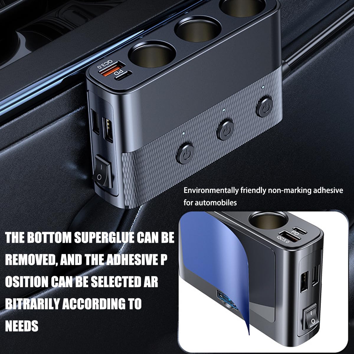 Ankuee Car Cigarette Lighter Splitter, 3 Socket Car Charger with PD/QC 3.0 Charging Ports, 3 USB 128W 12V/24V Independent Switches Car Splitter Adapter with LED Voltage Display (3.3FT Cable)