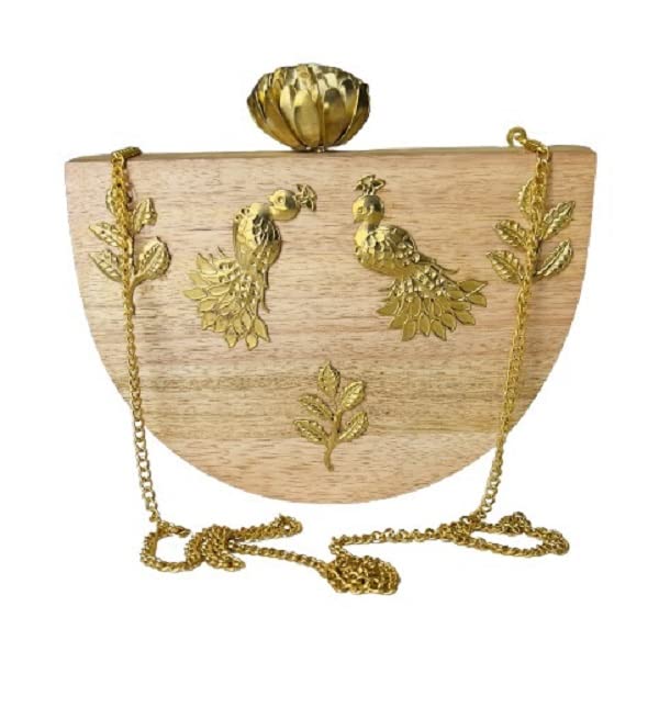 Antique Peacock Wooden Clutch and Shoulder Bag