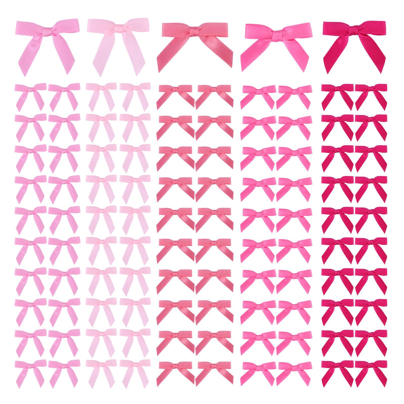 Meseey 100 Pcs 1.5 Inches Premade Craft Bows Self Adhesive Pink Hot Pink Valentines Satin Ribbon Bows for Treat Bags Gift Wrapping Basket Wedding Baby Shower Brithday Party(Pink Set)