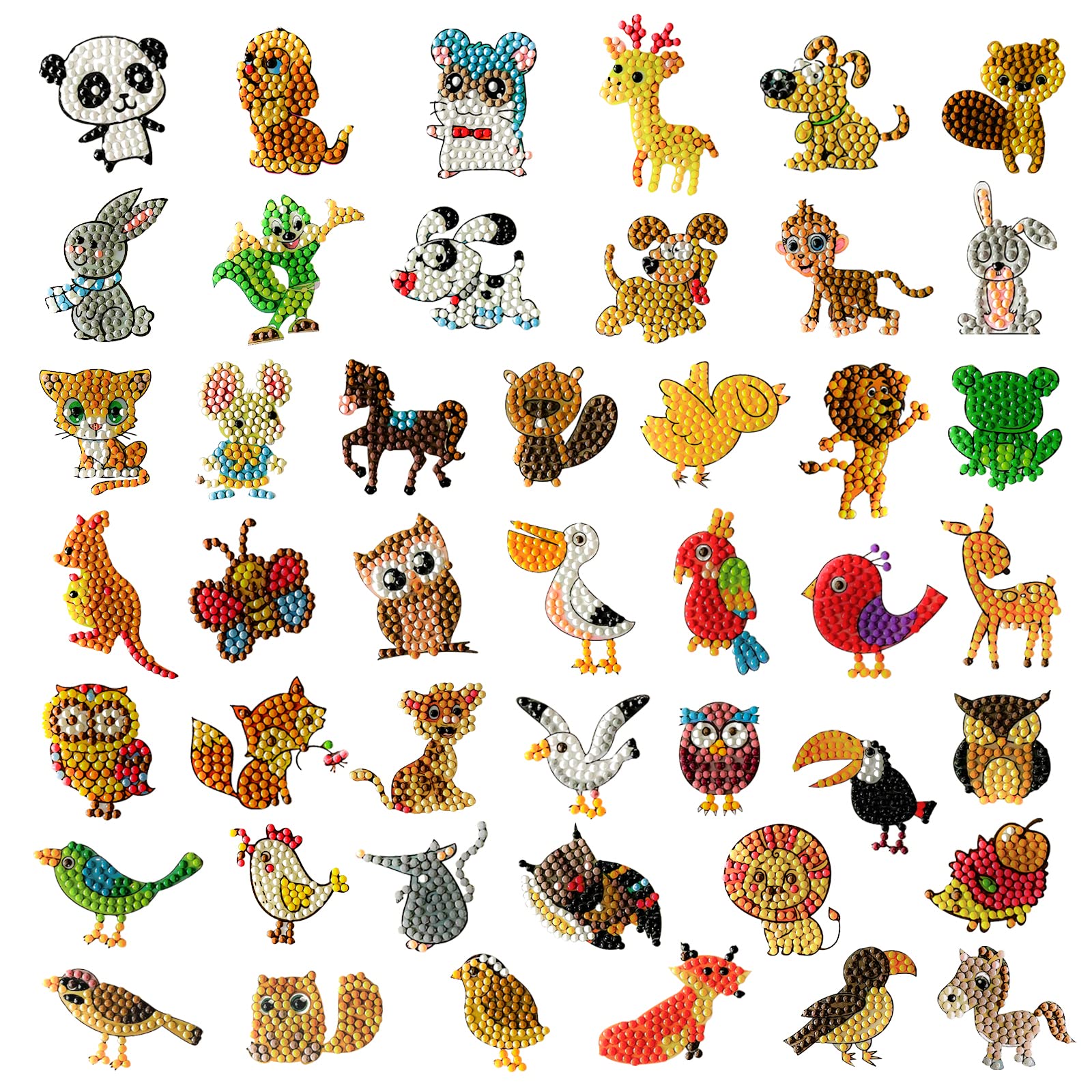 FODIENS 45Pcs 5D Diamond Stickers Kits, Creative DIY Animal Diamond Art Craft Mosaic Stickers, Paint by Diamonds Numbers Kits for Adults Beginners