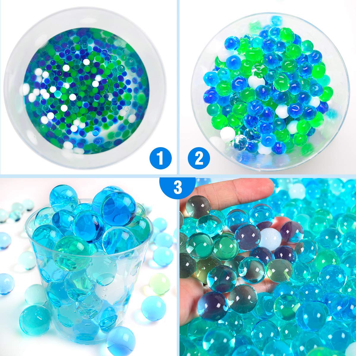 AINOLWAY Water Beads (Half Pound), 30,000 Ocean Water Gel Beads for Vase Fillers - 5 Ocean Colors Crystal(14 year+)