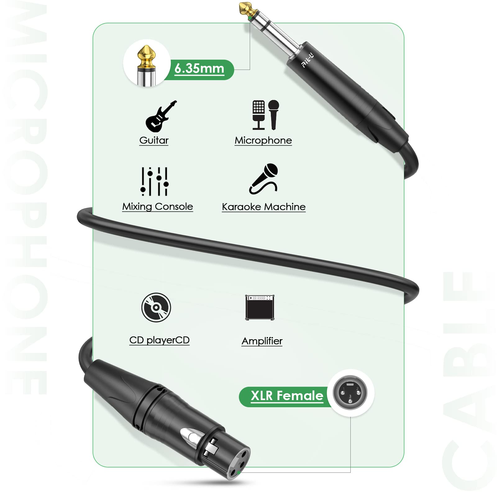 Ait-u XLR Female to 1/4 Cable 3FT XLR to TRS Jack 6.35mm Male TRS to Female XLR Patch Cable - 3Feet Mic Cable