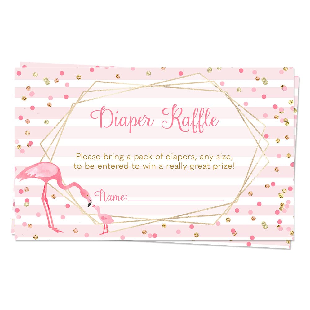 Baby Shower Diaper Raffle Tickets Diaper Wipes Raffle Ticket Insert Request Prize Flamingo Pink Gold Sparkle Girl Tropical Summer Stripes Card (50 Count)